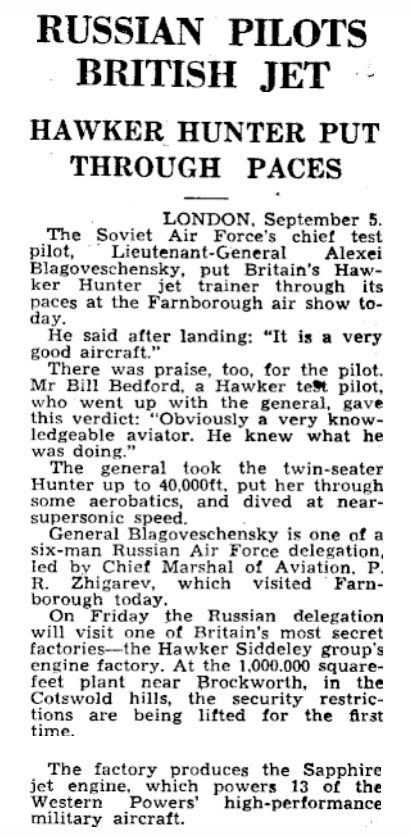 Russian Test Pilot Flew Hawker Hunter in 1956 | Key Aero